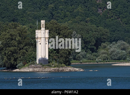 The Binger Mouse Tower, Mauseturm on a small island in the Rhine river ...