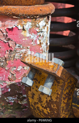 Scrap metal, nuts, bolts and buffers from old trains, on the scrap pile ...