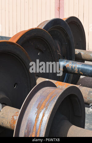 An assortment of train and rolling stock wheels outside the engine ...
