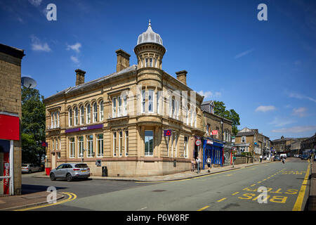 Ornate sandstone buildings making up main shopping high street Bank ...