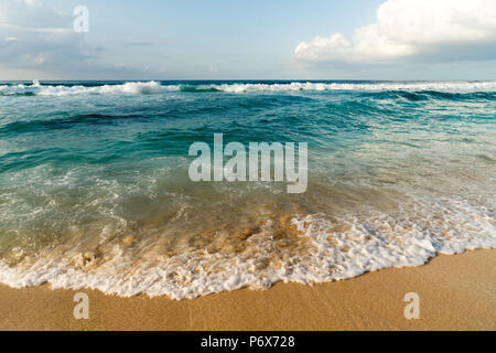 The beautiful turquoise waves splashing onto the sands of Thassos beach ...