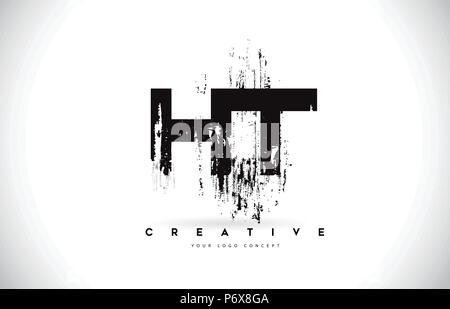 HT H T Grunge Brush Letter Logo Design in White Colors. Creative Brush ...