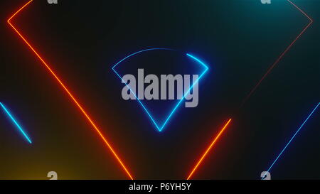 Many neon triangles in space, abstract computer generated backdrop, 3D ...