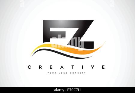 FZ F Z Swoosh Letter Logo Design with Modern Yellow Swoosh Curved Lines ...