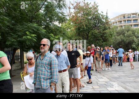 crowds of tourists queue at the acropolis parthenon in athens greece ...