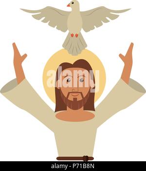 Jesus Christ and dove. holy man and pigeon. son of God. bible bird ...
