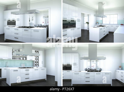 four views of modern kitchen with a beautiful design Stock Photo - Alamy
