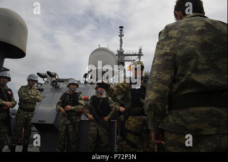 The Turkish Navy frigate TCG Gokceada (F494) in the Grand Harbour of ...