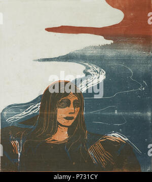 Girl's Head against the Shore by Edvard Munch, 1899, color woodcut ...