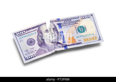 One Hundred Dollar Bill Ripped in Half Isolated on a White Background ...