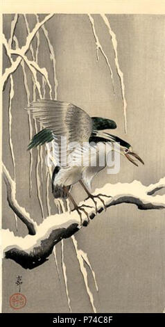 Ohara Koson – Night Heron on a Gnarled Branch (Kwak op grillige tak ...