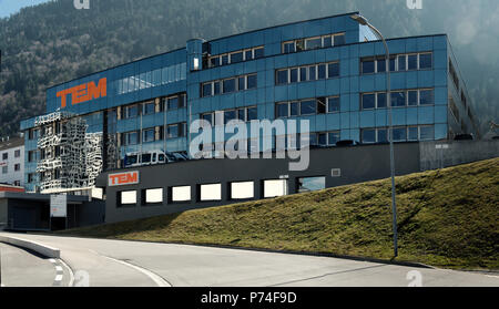 Reflective face of the TEM building in Chur Plankis, Graubünden Stock ...