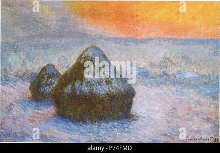 Stacks of Wheat (Sunset, Snow Effect) (1890) Painting by Claude Monet ...