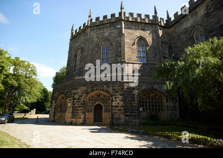 Lancaster Castle, Lancashire, UK. The Shire Hall displays the coats of ...