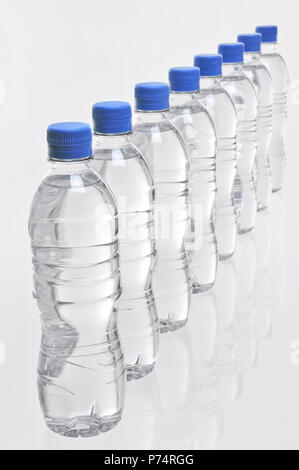 Group of blue plastic bottles above top view close up Stock Photo - Alamy