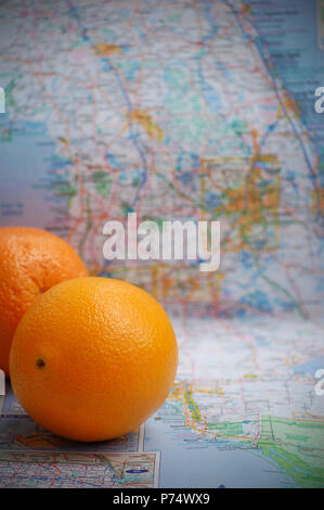 Oranges pictured with a map of Florida Stock Photo - Alamy