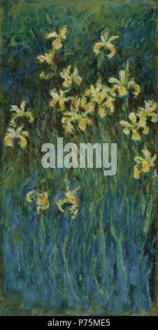 Claude Monet’s *Yellow Irises* (c. 1914-1917) captures the vibrant ...