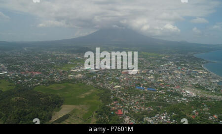 Aerial view of Mount Mayon Volcano and Sumlang Lake near Legazpi City ...