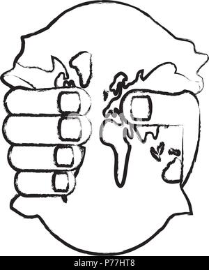 hand Squeezing the Earth planet icon over white background, vector ...