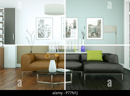 Splitted color variations of a modern loft interior design Stock Photo ...