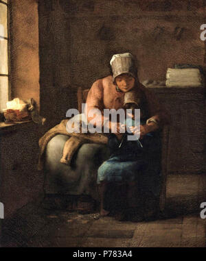 The Knitting Lesson by Jean-Francois Millet (1814-1875), oil on canvas ...