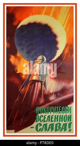 Soviet space propaganda poster. The Space Race was a 20th-century ...