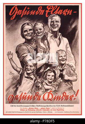 VINTAGE 1930’s GERMAN ARYAN FAMILY NSDAP propaganda poster illustrating ...
