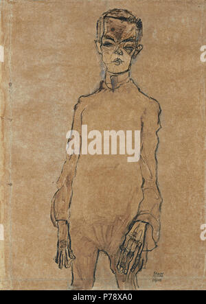 A drawing by Austrian expressionist Egon Schiele, known for his raw ...