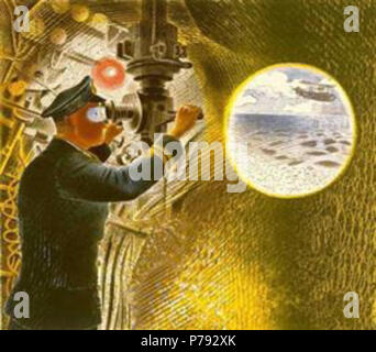 Commander of a submarine looking through a periscope by Eric Ravilious ...