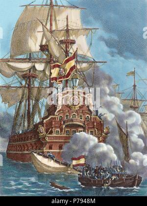 The Brethren or Brethren of the Coast attacking three Spanish galleons ...