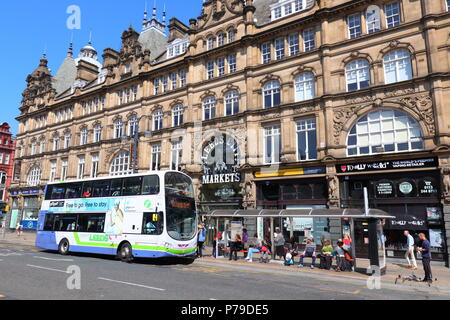 bus and passengers at Leeds city bus station Yorkshire UK Stock Photo ...