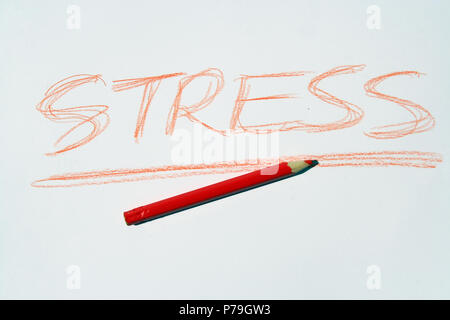 Stress note written with red crayon Stock Photo - Alamy