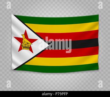 Hanging silk flag of Zimbabwe. Vector illustration Stock Vector Image ...