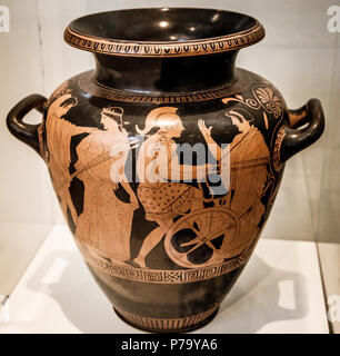 Attic funerary stele. 4th century. Farewell scene. Woman with her slave ...