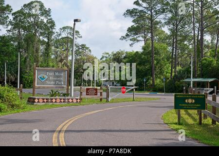Entrance sign for Fort Mose Historic State Park in St. Augustine ...