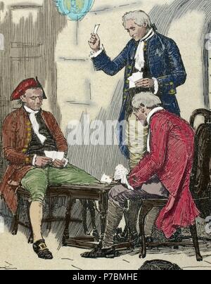 French revolution. 1789-1799. Count of Ferrers playing cards with his ...