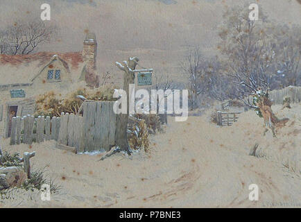 Winter landscape with The Anchor Inn (1890) by Lewis Pinhorn Wood Stock ...