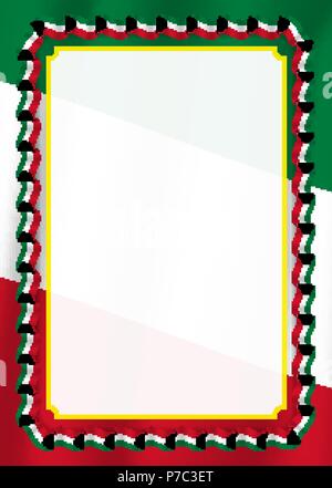 Frame and border of ribbon with Kuwait flag, template elements for your ...