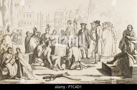 English Quaker William Penn (1644–1718), founder of Pennsylvania, meets ...