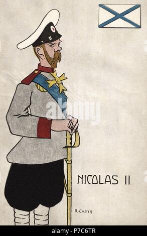 NICOLAS II. ZAR DE RUSIA. 1868 - 1918. EL ZAR Y SU ESPOSA CON EL TRAJE TIPICO DEL PAIS. GRABADO ...