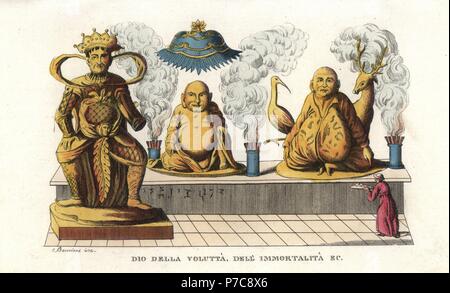 Statues of Chinese gods: Kin-gan or Chin-hoan, god of tutelage, Ni-ni ...