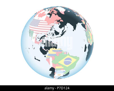 Puerto Rico on bright political globe with embedded flag. 3D ...