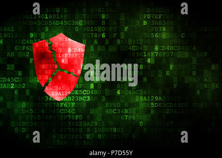 Safety concept: Broken Shield on computer keyboard background Stock ...