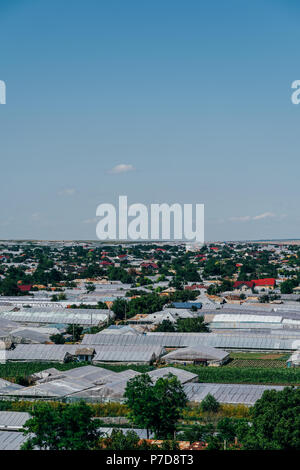 An aerial view of the agricultural greenhouses in Lysa nad Labem, Czech ...