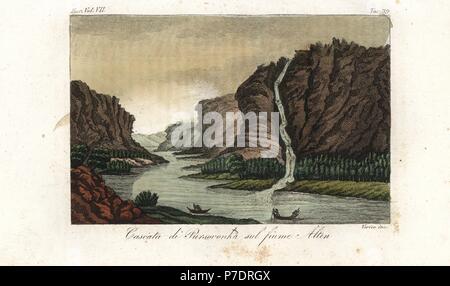 Waterfall on the River Alten, Norway, 18th century. Handcoloured ...