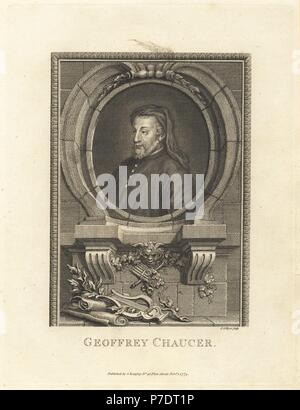 Engraving of Geoffrey Chaucer (1343-1400) Father of English literature ...