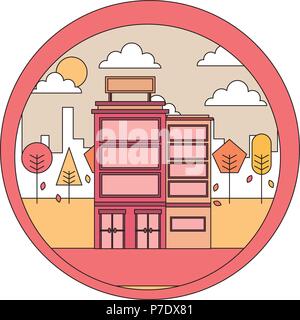 hotel building urban trees scene vector illustration black and white ...