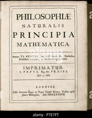 First edition of Philosophiæ Naturalis Principia Mathematica. Displayed ...