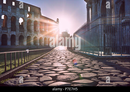 Rome, antique Roman road in cobblestones Stock Photo - Alamy