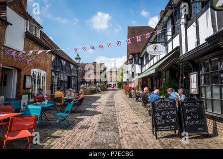 Shops and cafes in Lion and Lamb Yard, Farnham, Surrey. England, UK ...